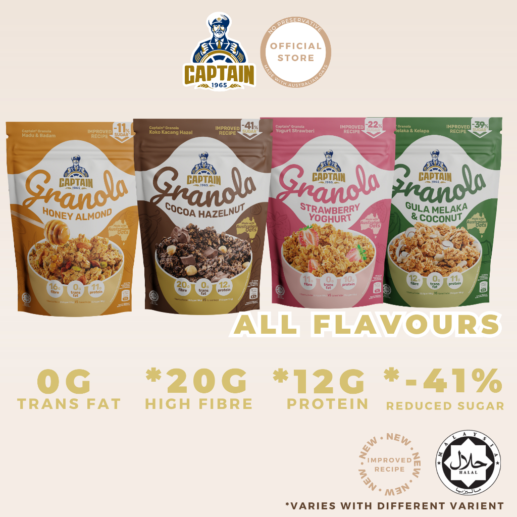 [Captain Oats][All 4 flavour Granola] Honey Almond + Gula Melaka ...