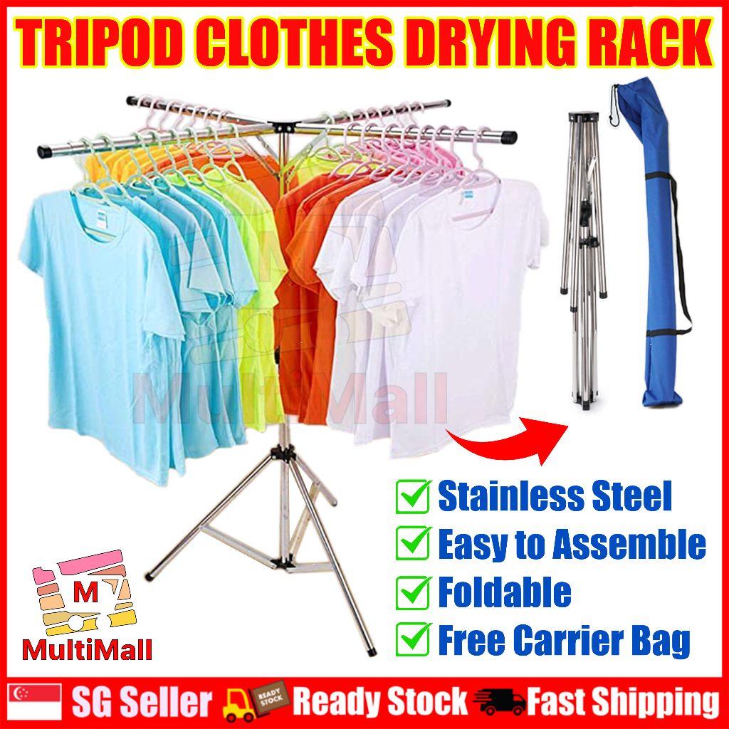 No-Installation Foldable Tripod Clothes Drying Rack Stainless Steel ...