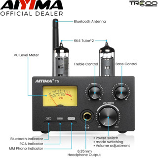 AIYIMA T5 Wireless Bluetooth Receiver/Streamer Hi-Fi Tube Integrated ...