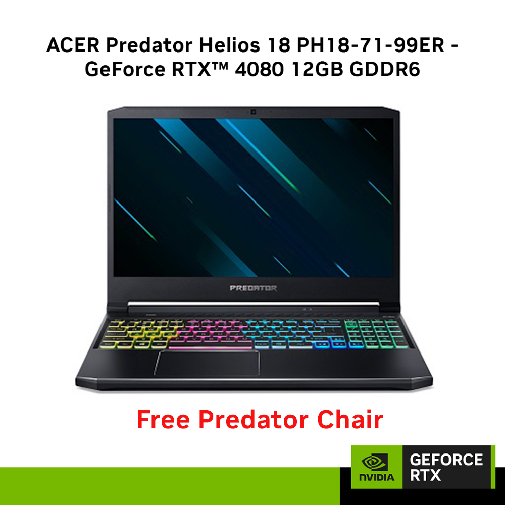 NVIDIA GeForce RTX4080 Gaming Laptop - ACER Predator Helios 18 PH18-71-99ER (BLK) | i9-13900HX ...