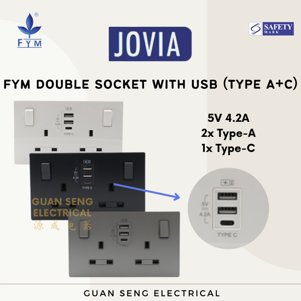 [SG Seller] FYM Jovia Double Socket with USB Type A & Type C | Guan ...