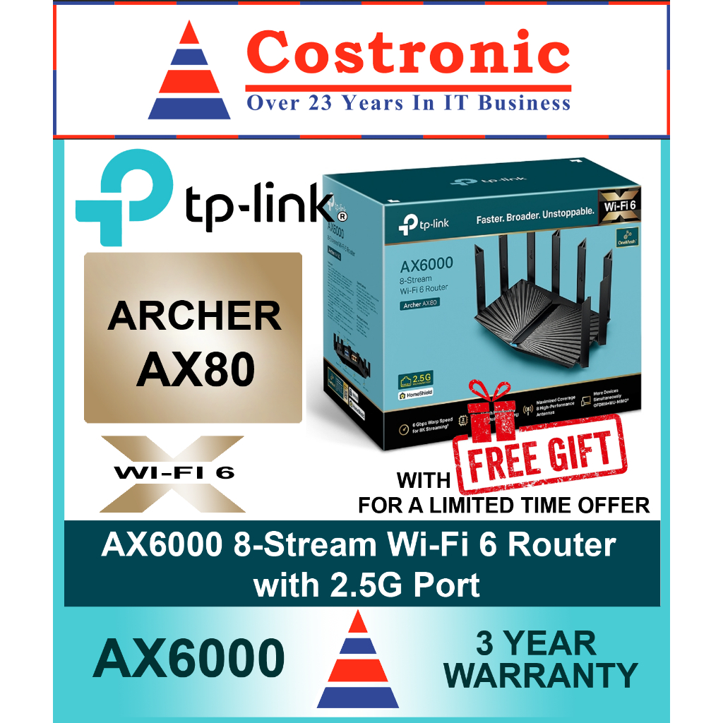 Tp-Link Archer AX80 AX6000 8-Stream Wi-Fi 6 Router with 2.5G Port, OneMesh, OFDMA and MU-MIMO ...