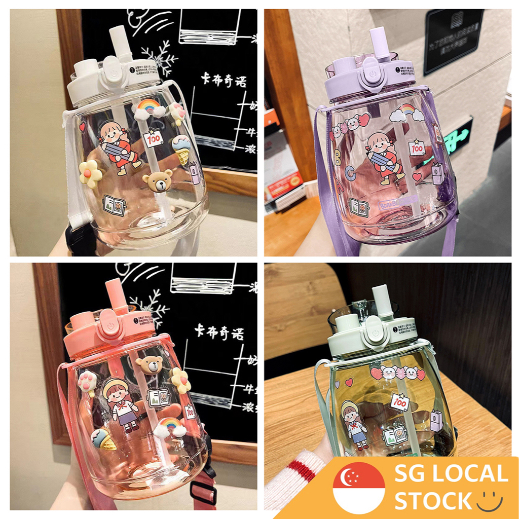 1300ml Water Bottle BPA Free Leak-proof Removable Straw Free Sticker ...