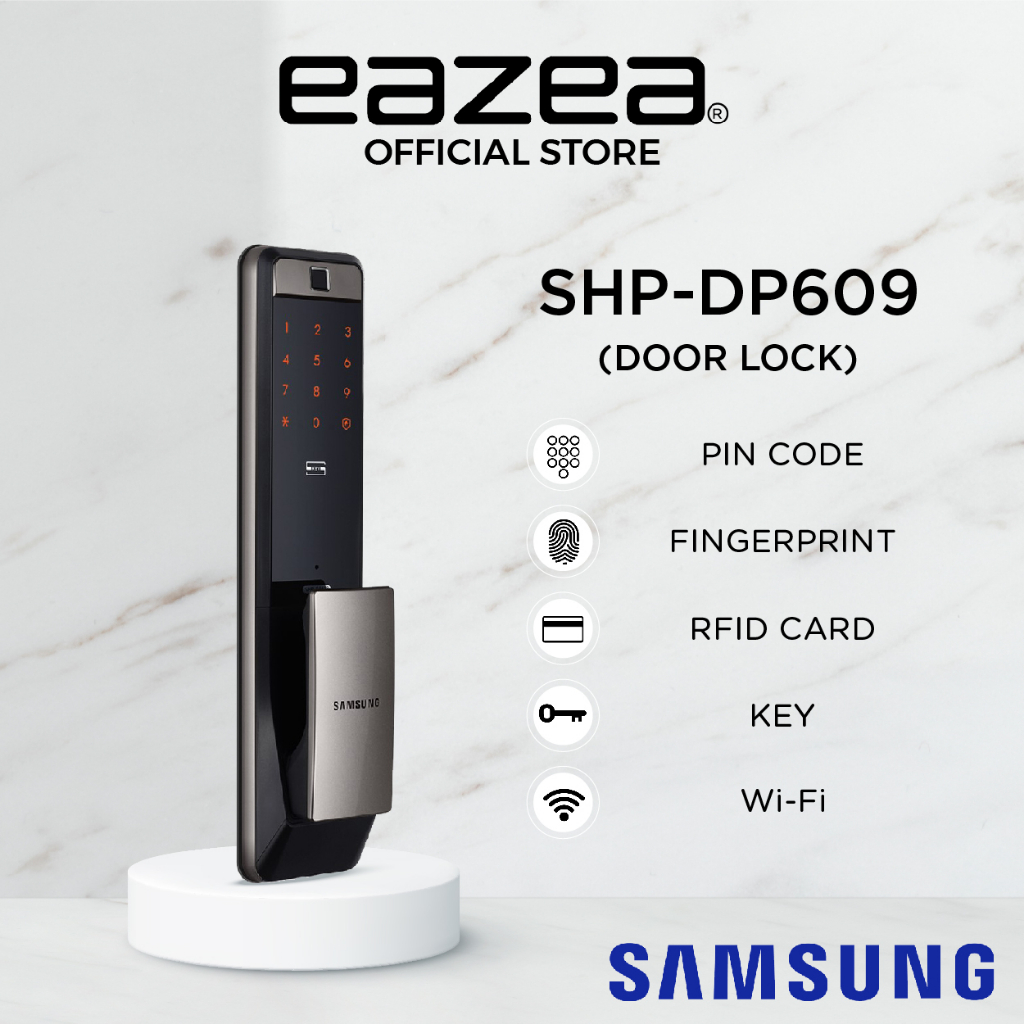 SAMSUNG SHP-DP609 Push Pull Digital Door Lock | 5 IN 1 | PIN Code, Fingerprint, RFID Access, Wi ...