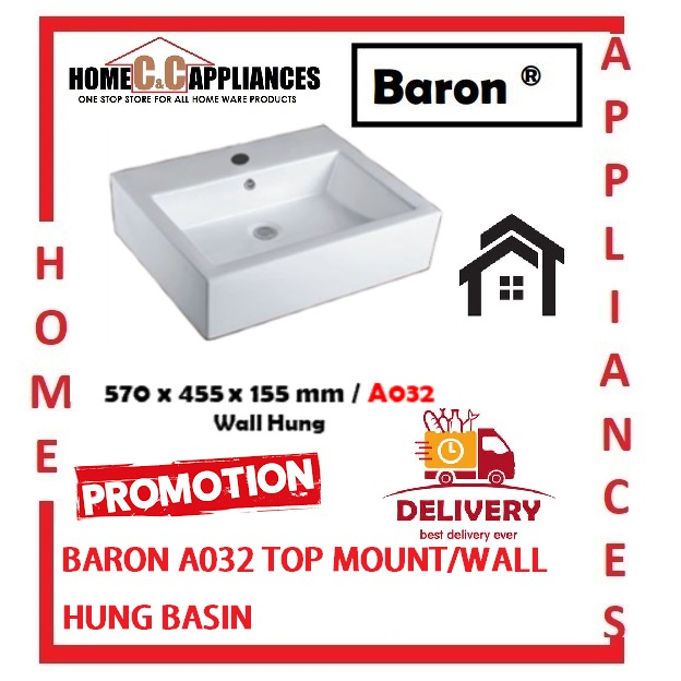 BARON A032 TOP MOUNT/WALL HUNG BASIN | Shopee Singapore