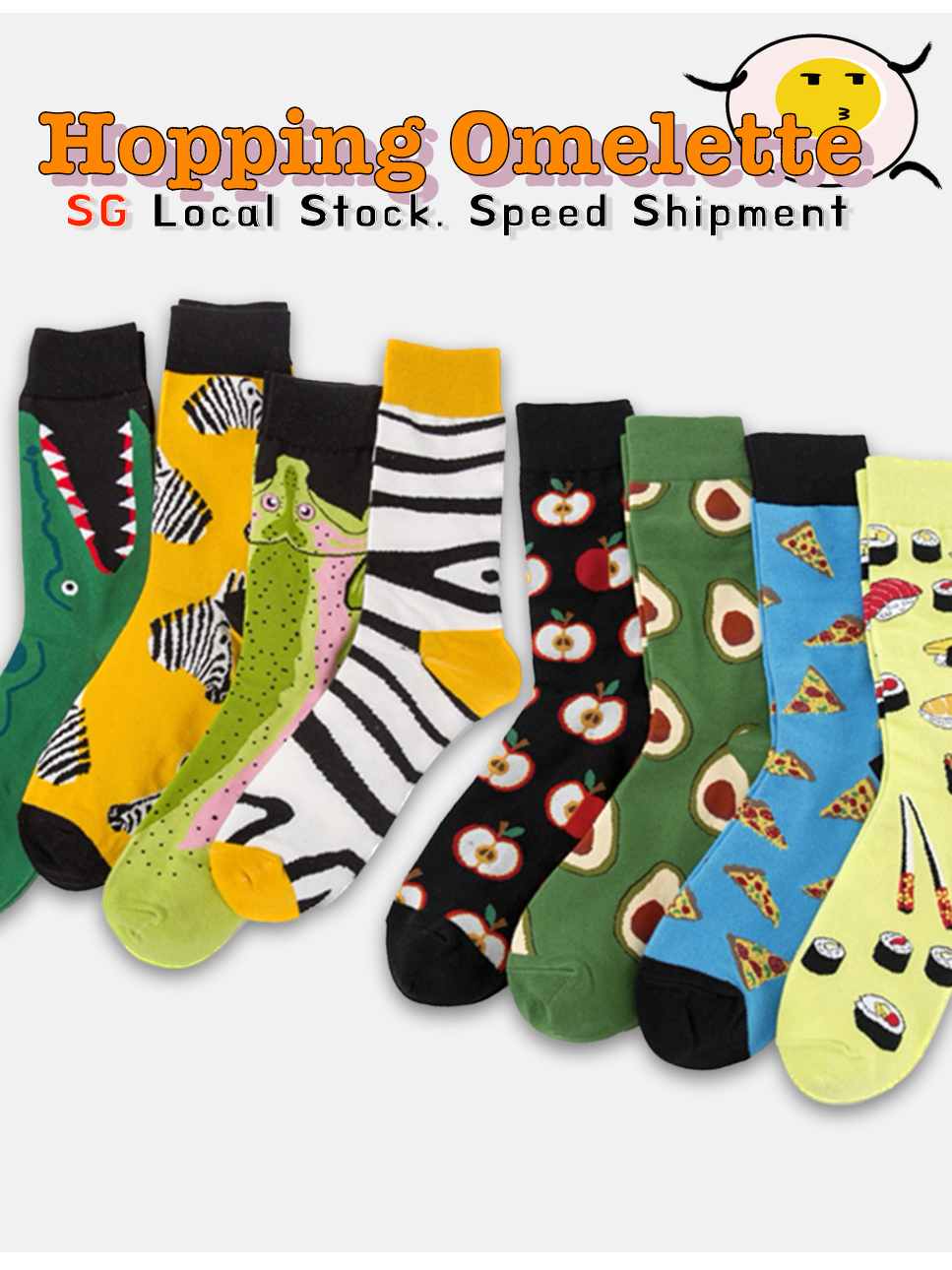 [SG stock] Fashion Cartoon Cute Socks, Tube Socks, Unisex, Avocado ...