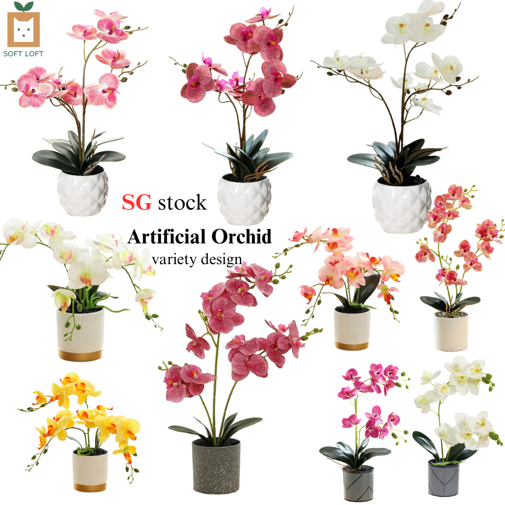 Artificial Orchids Flowers With Pot Fake Orchid Plants, Home Office ...