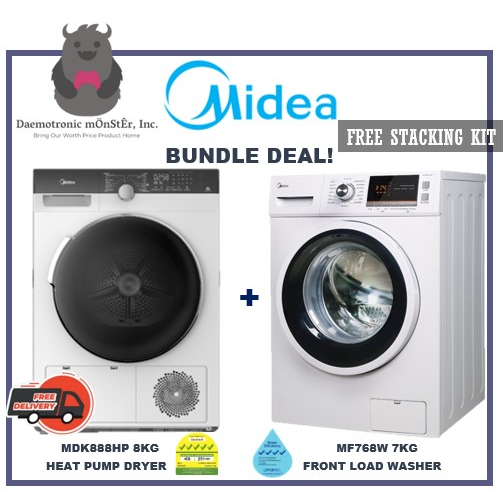 Midea Bundle Deal MF768W + MDK888HP 7kg Front Load Washer + 8kg Heat ...