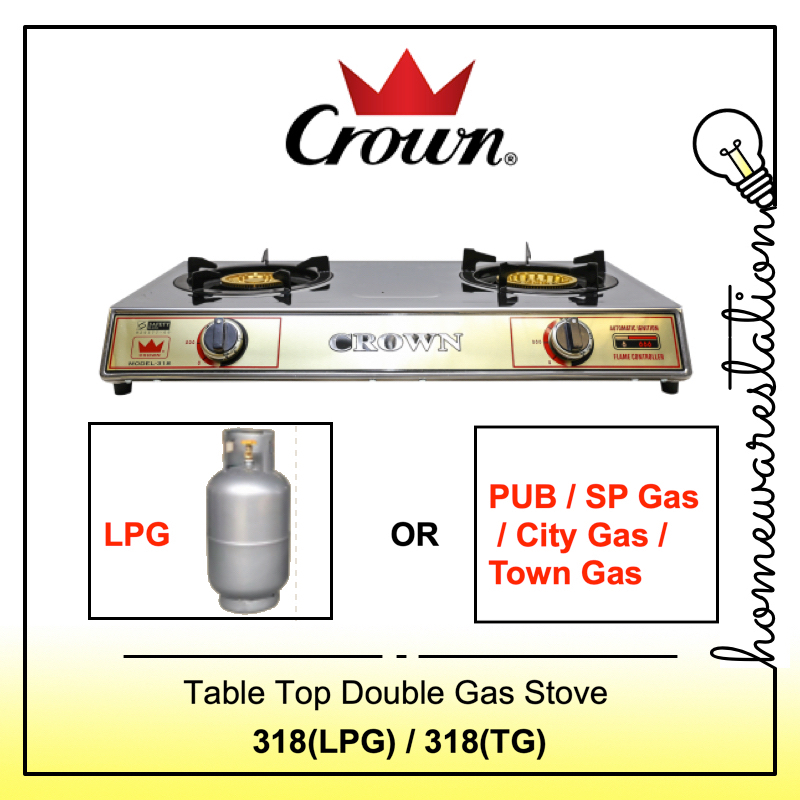 CROWN 318 Table Top Gas Stove (LPG/PUB) - (1 Year Warranty) | Shopee Singapore