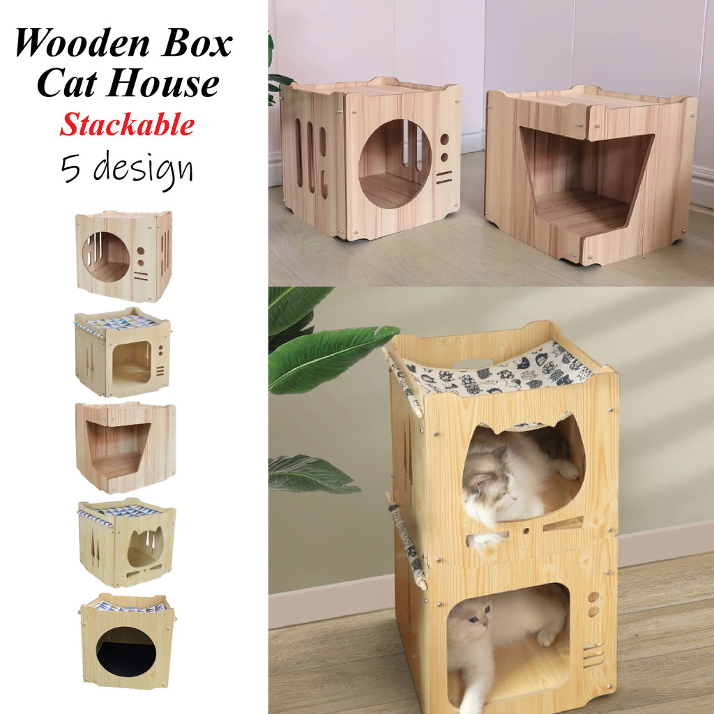 ⭐ BOX CAT CONDO⭐Cat Bed Plywood Wooden Condo House Stackable Pet Bed ...