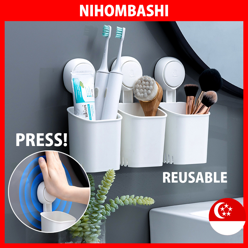[SG Seller] Bathroom Toothbrush Suction Cup Brush Holder Set Wall ...