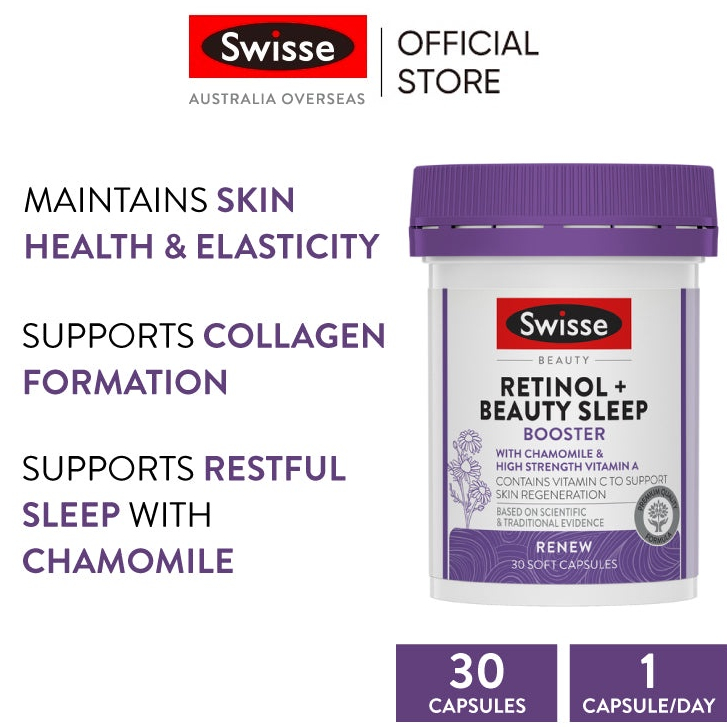 Swisse Beauty Retinol & Beauty Sleep Booster 30 Soft Capsules | Shopee ...