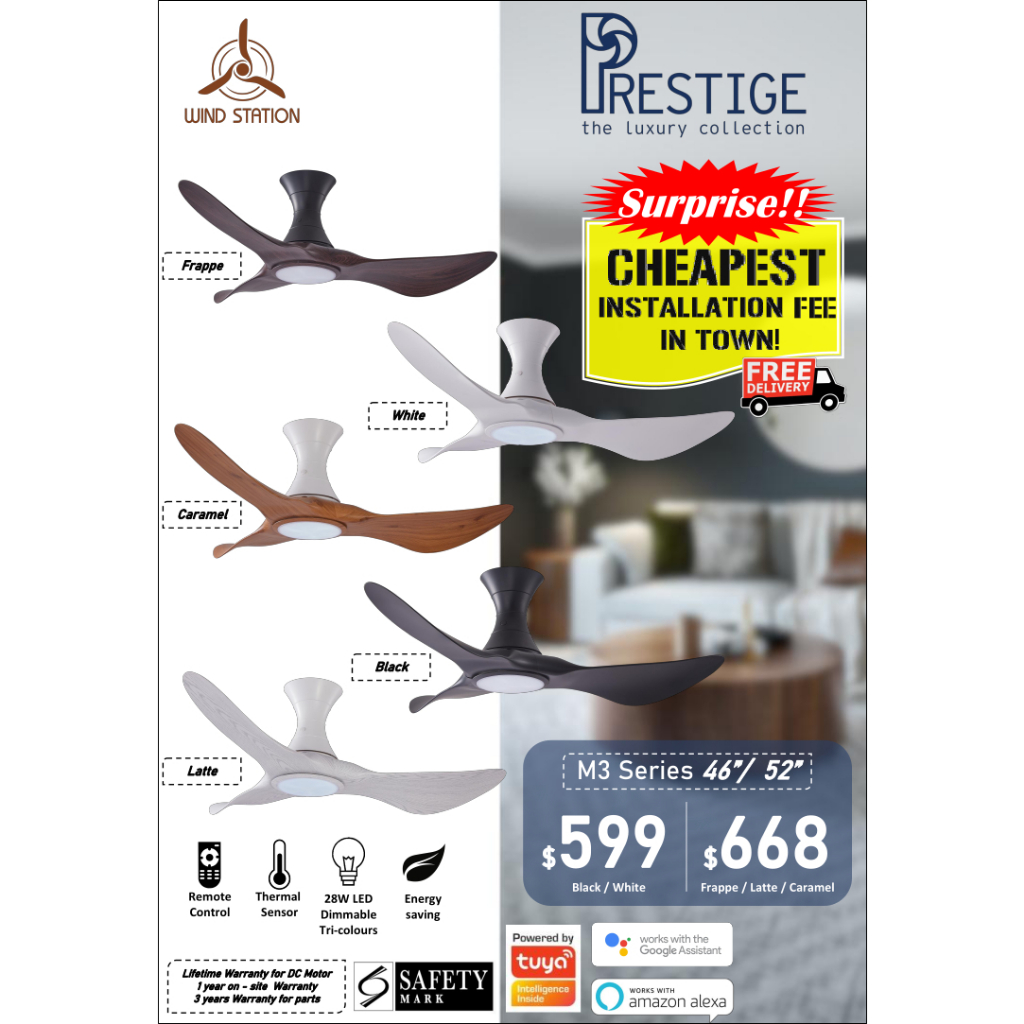 [FREE DELIVERY] PRESTIGE M3 WIFI ceiling fan 46inch/52inch DC Motor ...