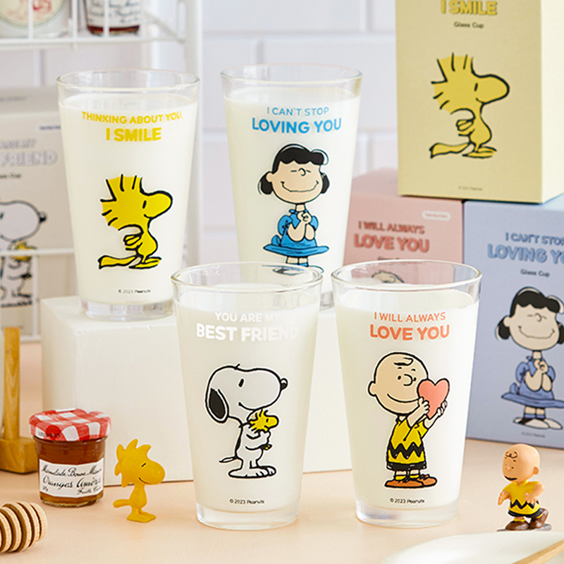 Peanuts Snoopy Glass Cup 450ml Drink Cute Korean Kitchen Charlie Brown ...