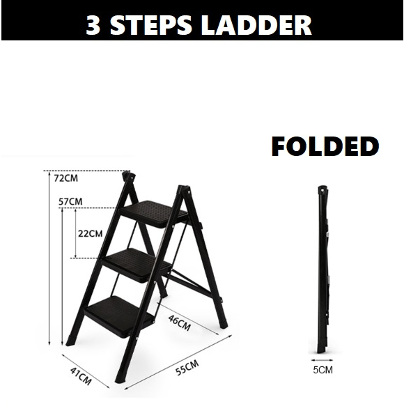 foldable Step Ladder 3 And 4 Steps Black Foldable Step Ladder | Shopee ...
