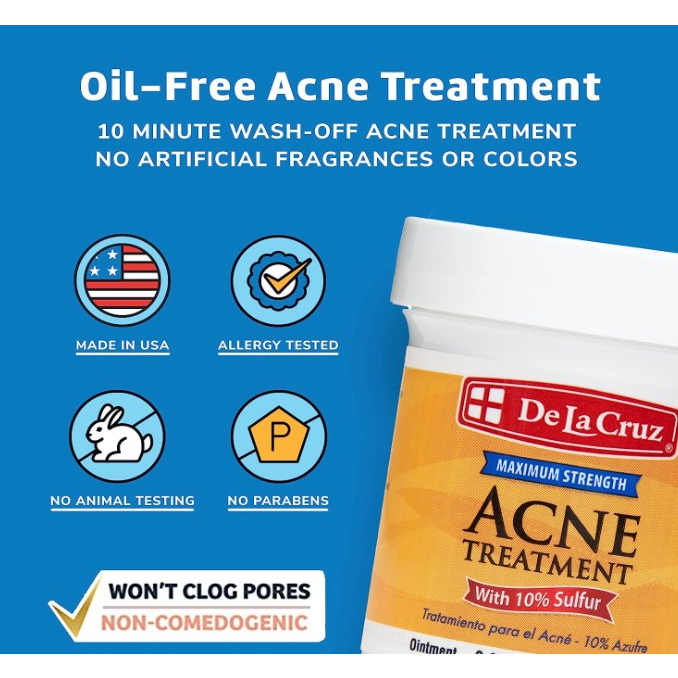 De La Cruz, Acne Treatment Ointment with 10% Sulfur, Maximum Strength ...