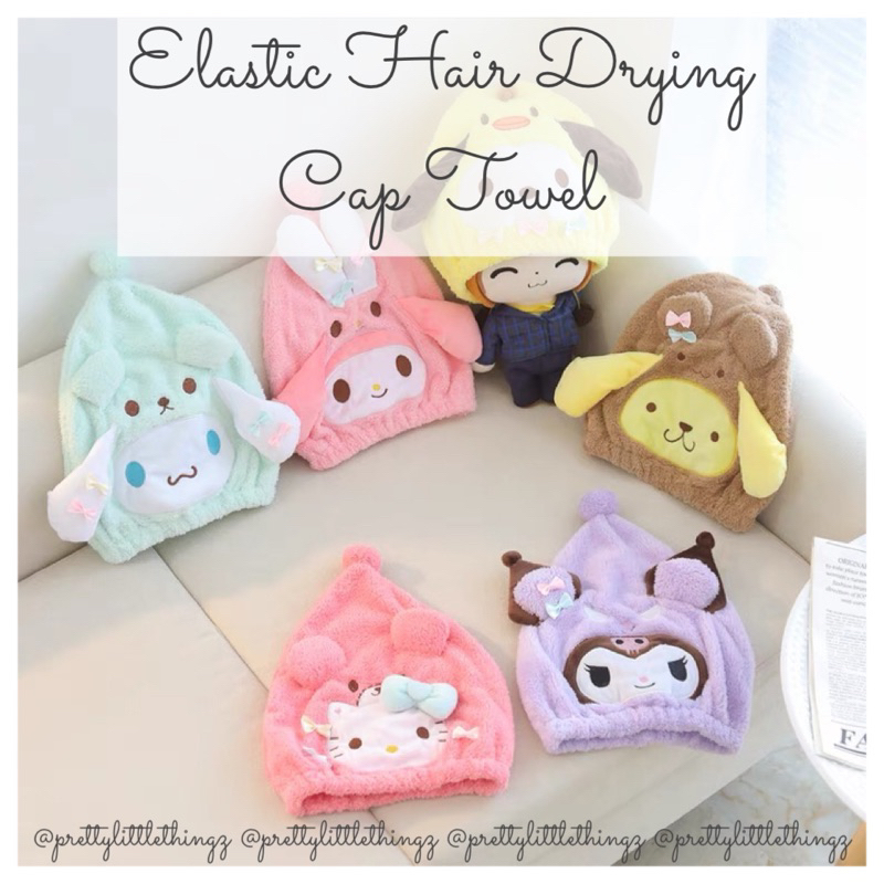 * SG READY STOCK * Elastic Hair Drying Cap Towel (Cinnamoroll, Kuromi ...