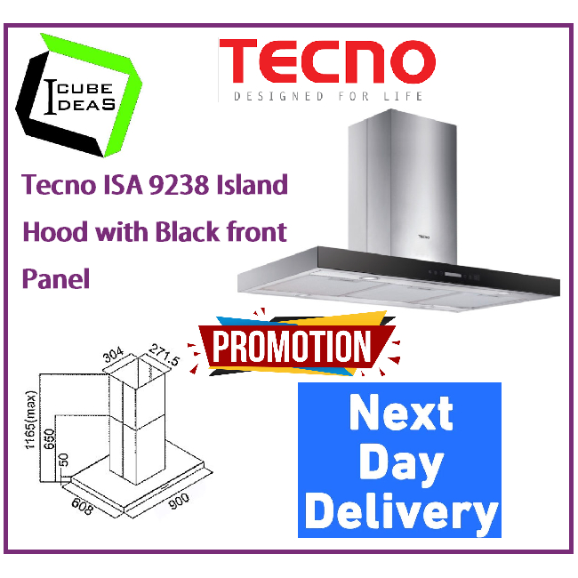 Tecno ISA 9238 Island Hood with Black front Panel| EXPRESS FREE ...