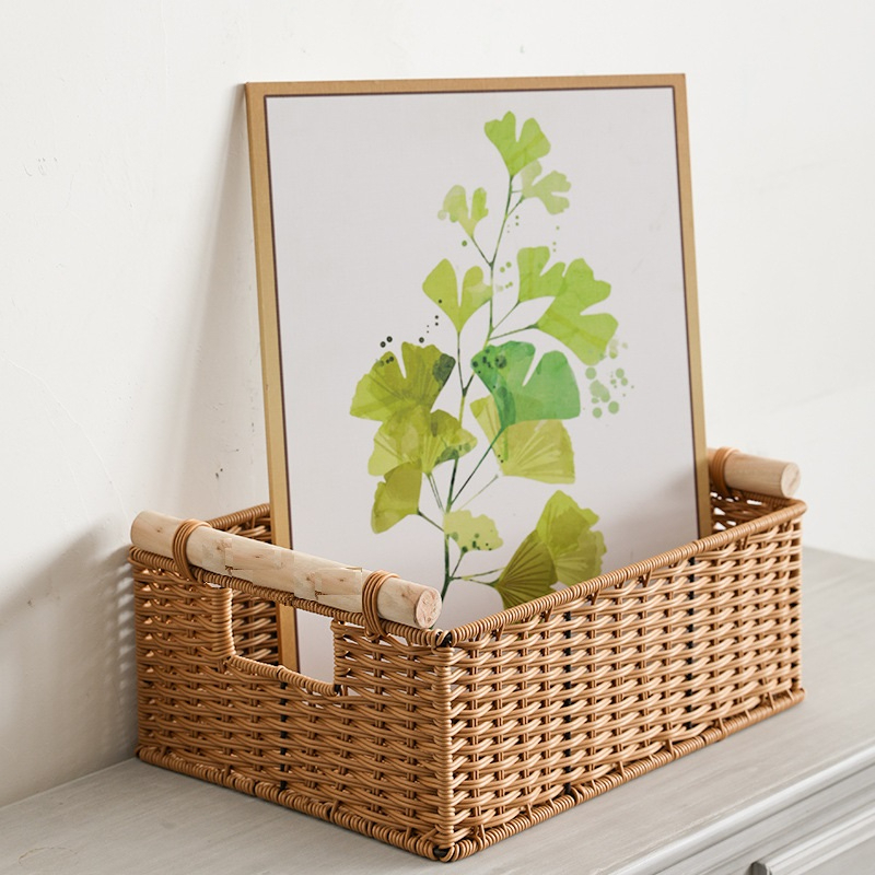 Plastic Rattan Basket Storage Box Organizer Cabinet Magazine Rack Woven ...