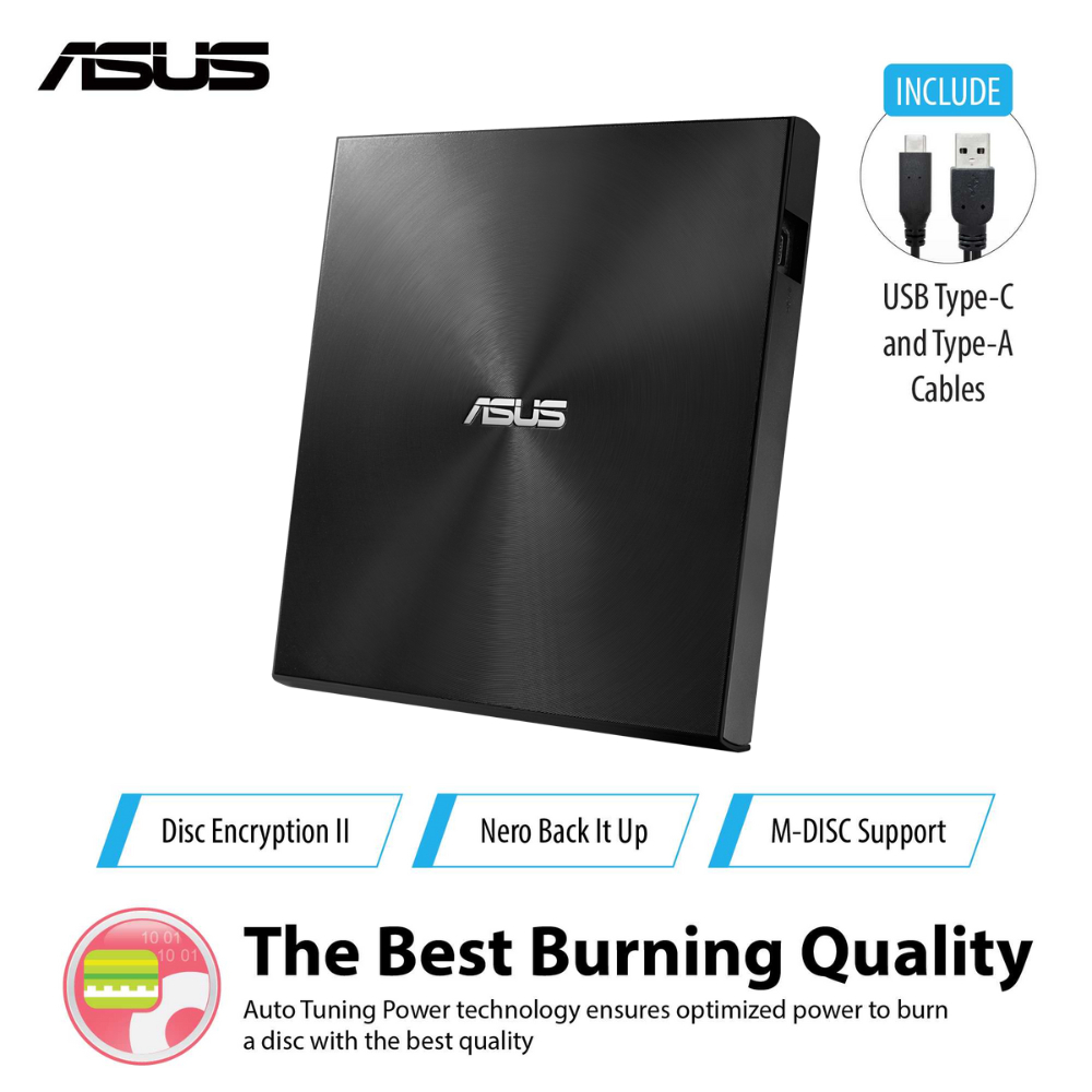 ASUS ZenDrive U9M ultra-slim portable 8X DVD burner - M-DISC support ...