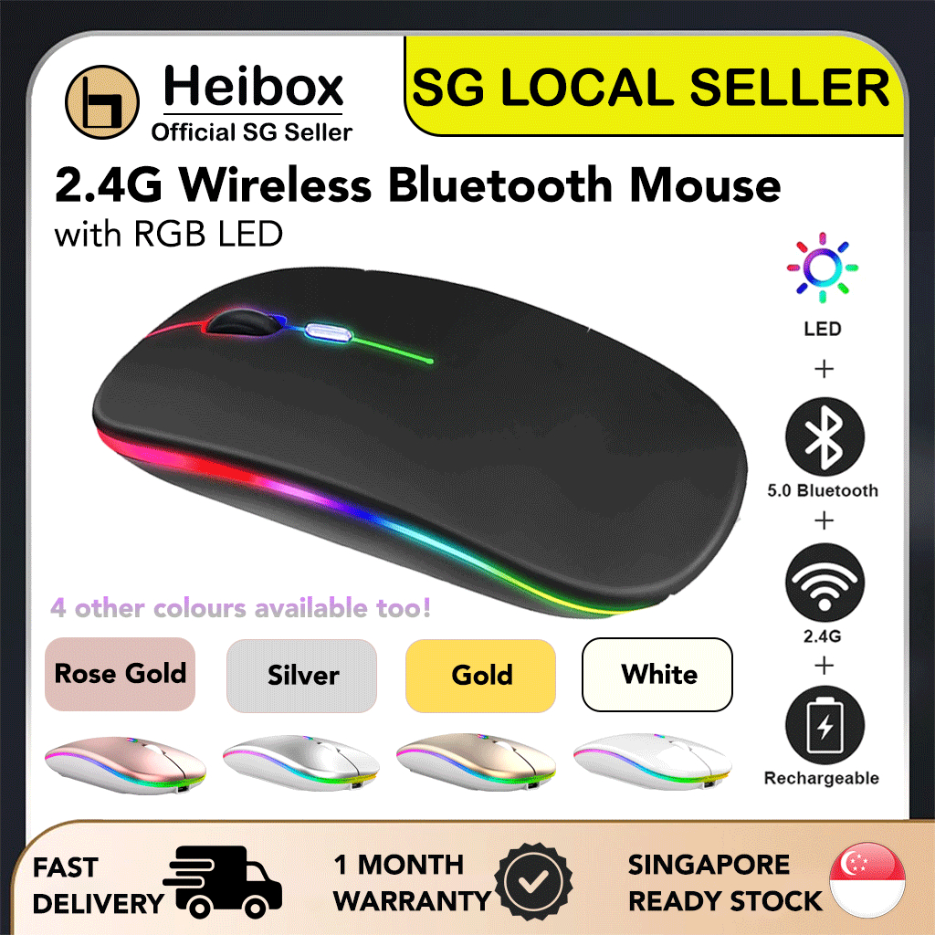 Heibox Wireless Bluetooth Mouse with RGB LED Lights 2.4Ghz Silent ...