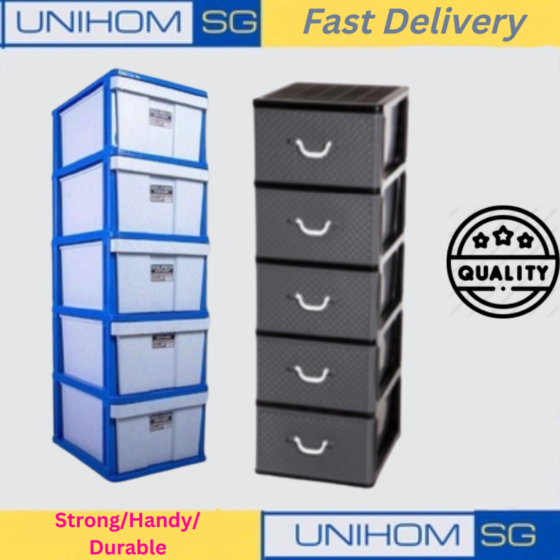 UnihomSG (assembled) 4 and 5 Tier Plastic Storage Drawers DIY Storage ...