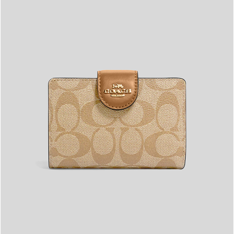 Coach Medium Corner Zip Wallet In Signature Canvas Light Khaki Saddle ...