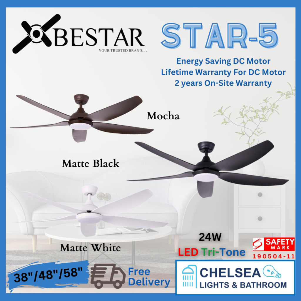 Bestar Star-5 Smart Wifi Ceiling Fan Dc Motor 36W Led Light Dimmable 42 ...