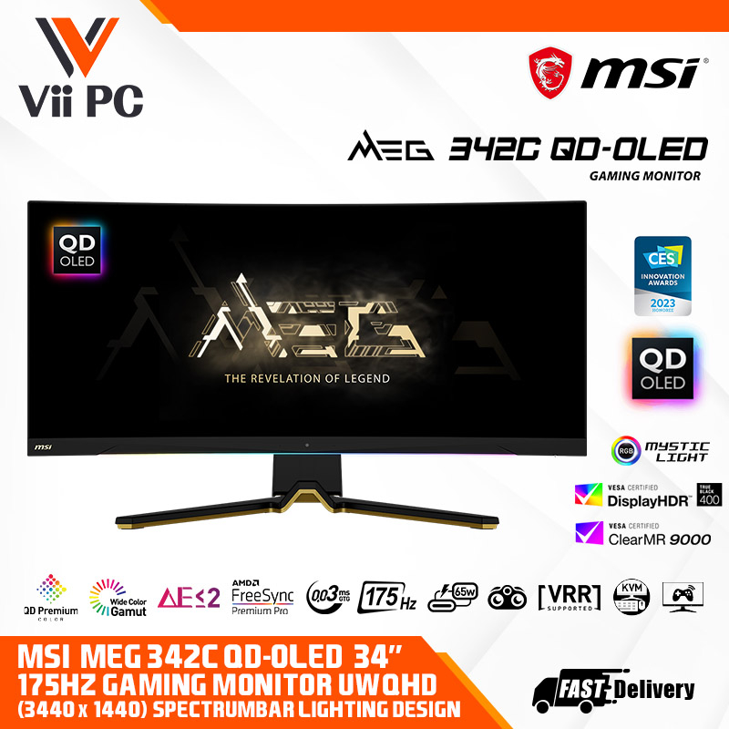 MSI MEG 342C-QD OLED, 3440x1440 (UWQHD), 175Hz, Curve 1800R, VESA ...