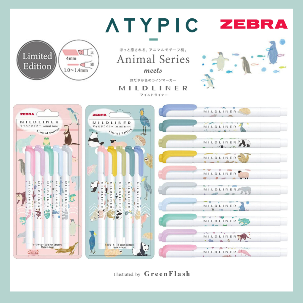 [Limited Edition] Zebra Mildliner Animal Series Twin Tip Highlighters ...