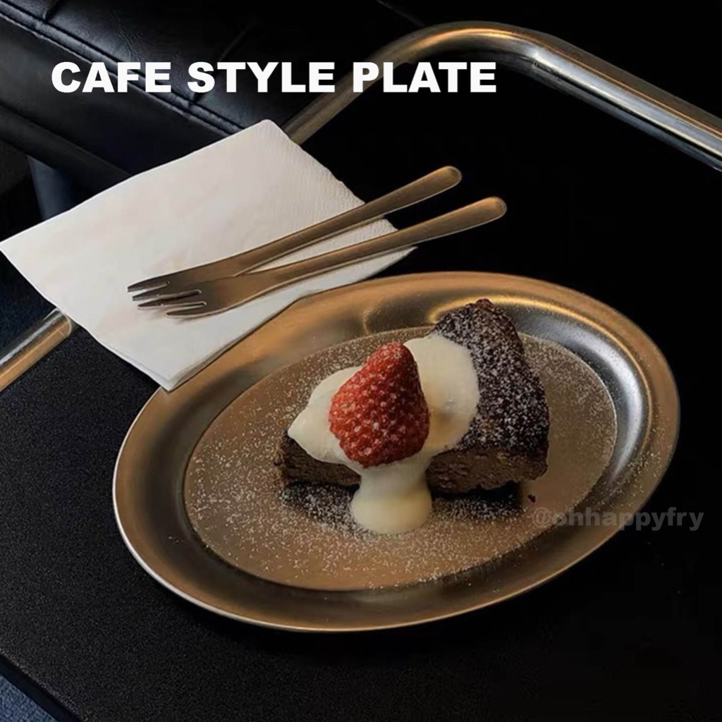 🇸🇬 [SG Stock] Cafe Stainless Steel Plate Oval Plate Korean Dinnerware ...