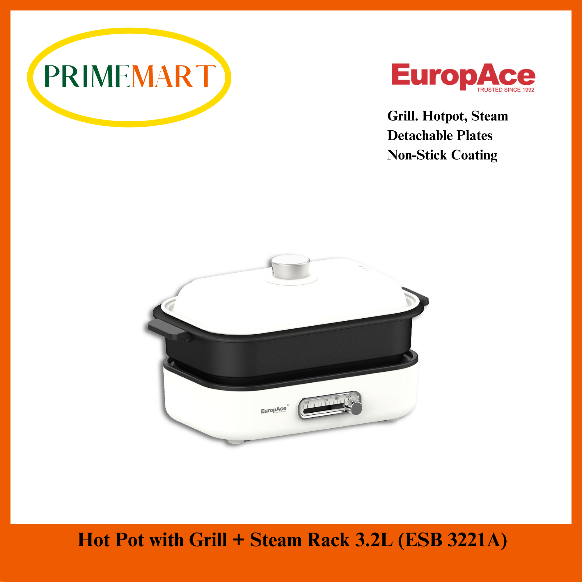 EuropAce Hot Pot with Grill + Steam Rack 3.2L - ESB 3221A | Shopee ...