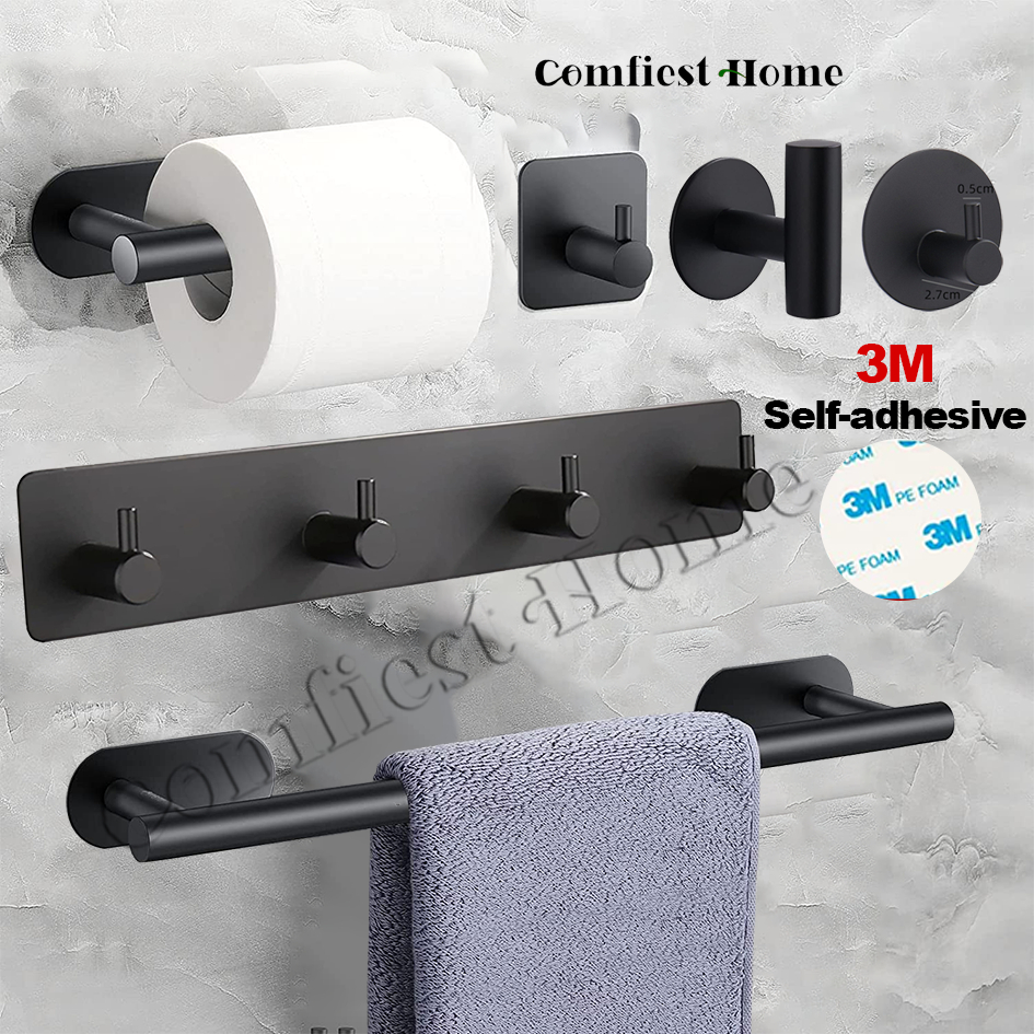 [SG Stock]3M Self Adhesive Bath Wall Hooks Rack Hanger Stainless Steel ...