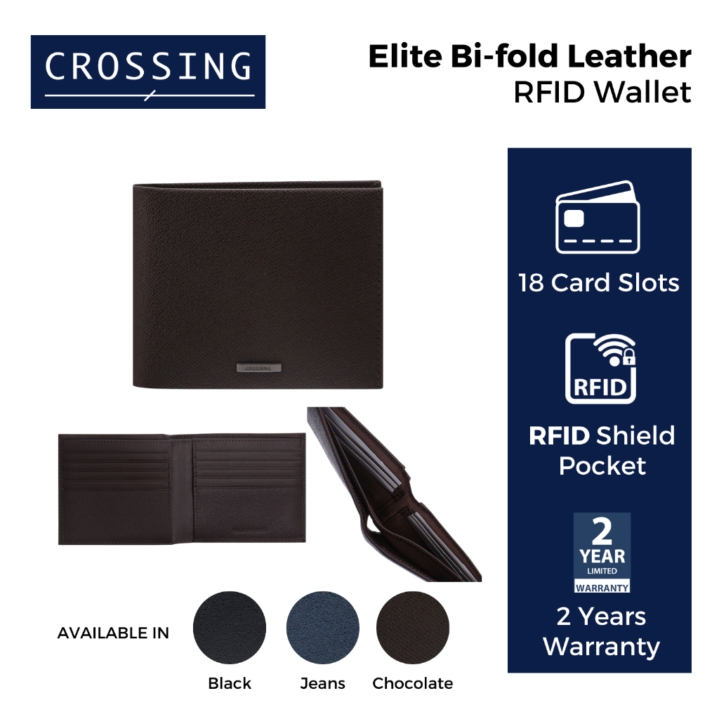 Crossing Elite Bi-fold Leather Wallet [18 Card Slots] RFID | Shopee ...