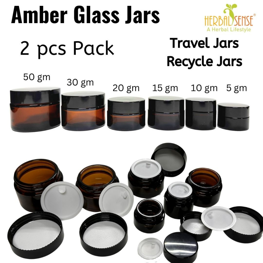 Herbal Sense Amber Glass Jars 50g 30g 20g 15g 10g 5g Creams Storage ...