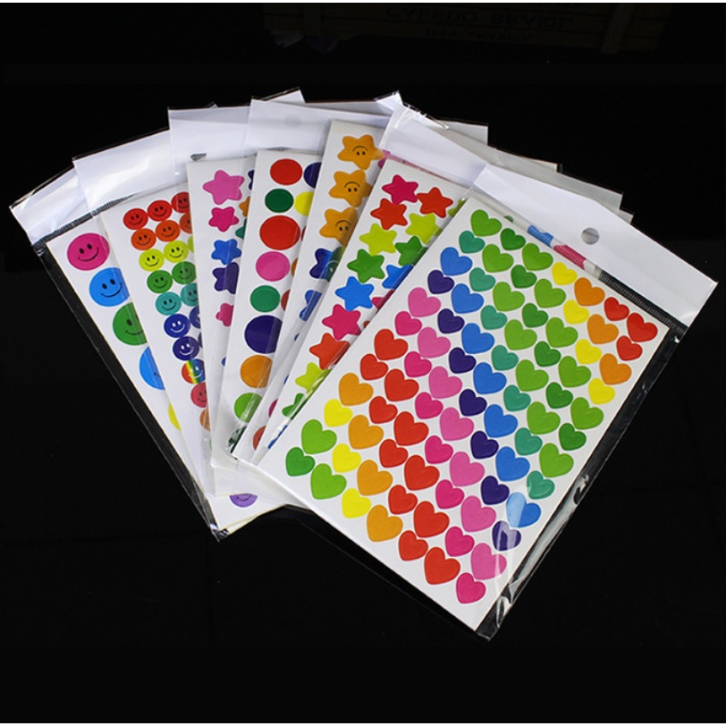 10 Sheets Kids Cute Reward Rainbow Colour Sticker Heart Star Round ...