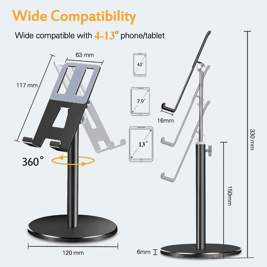 🔥SG STOCK🔥 33 cm Phone Stand Aluminum Alloy, Adjustable Phone tablet ...
