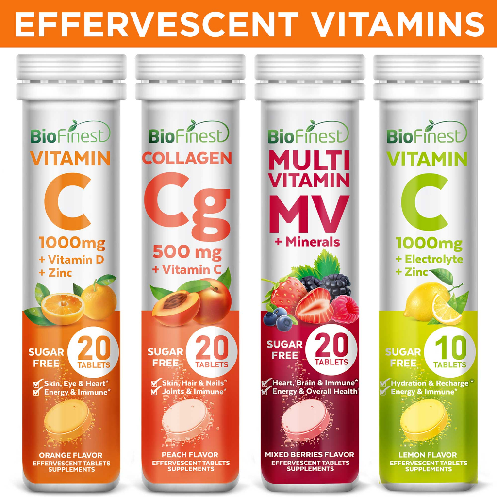 Biofinest Effervescent Vitamin C 1000mg D3 Zinc Collagen Multivitamin ...