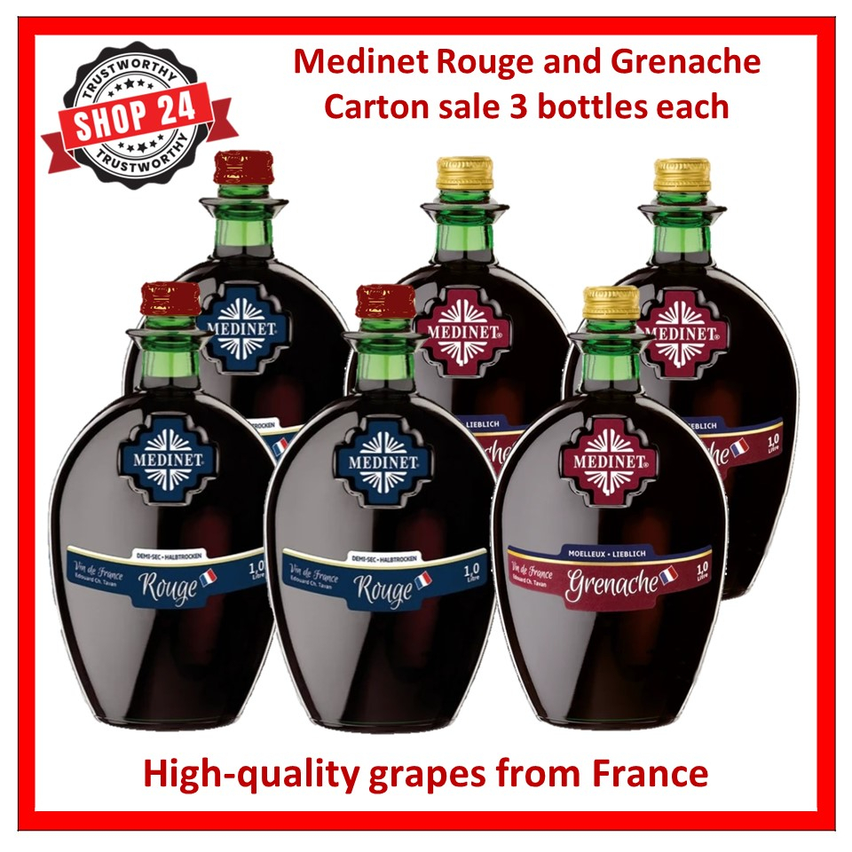 SHOP24 MEDINET ROUGE & GRENACHE 1 Litre Red Wine from France(3 Bottles ...