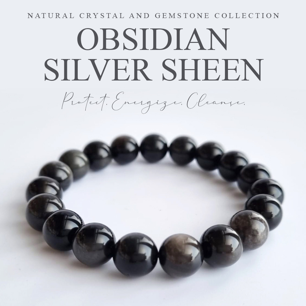 Obsidian silver sheen crystal bracelet. Genuine natural and unheated ...