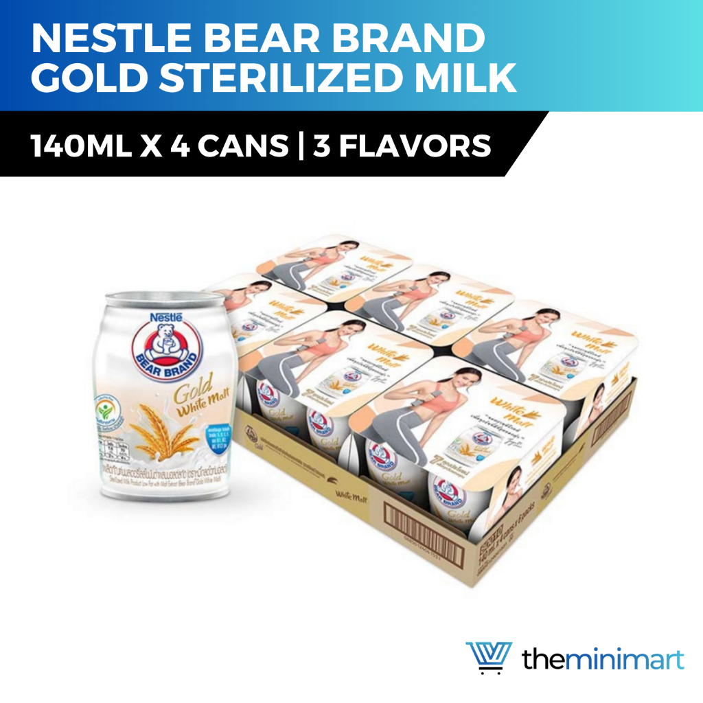 [Bundle of 4] Nestle Bear Brand Gold Sterilized Milk Low Fat 140ml Cans - White Malt / White Tea ...