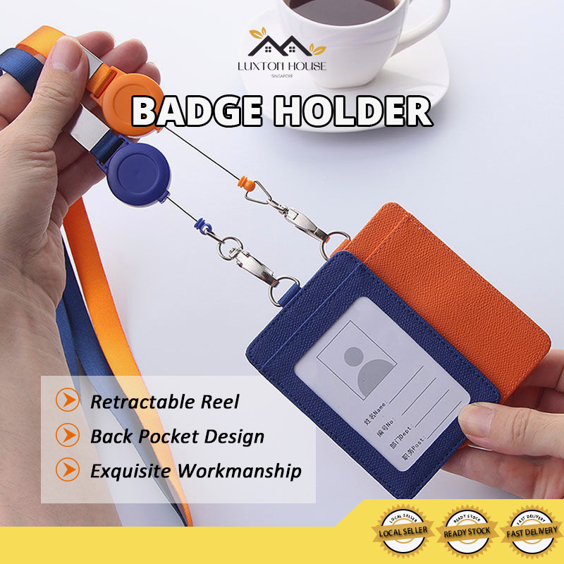 {SG} Card Holder Lanyard Badge Holder Lanyard with Retractable Reel ...