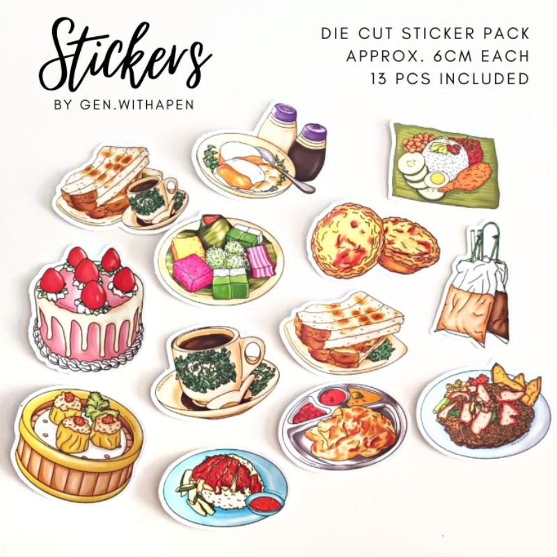 Sticker Pack (13 pcs) - Singapore Food - Gen With A Pen | Shopee Singapore
