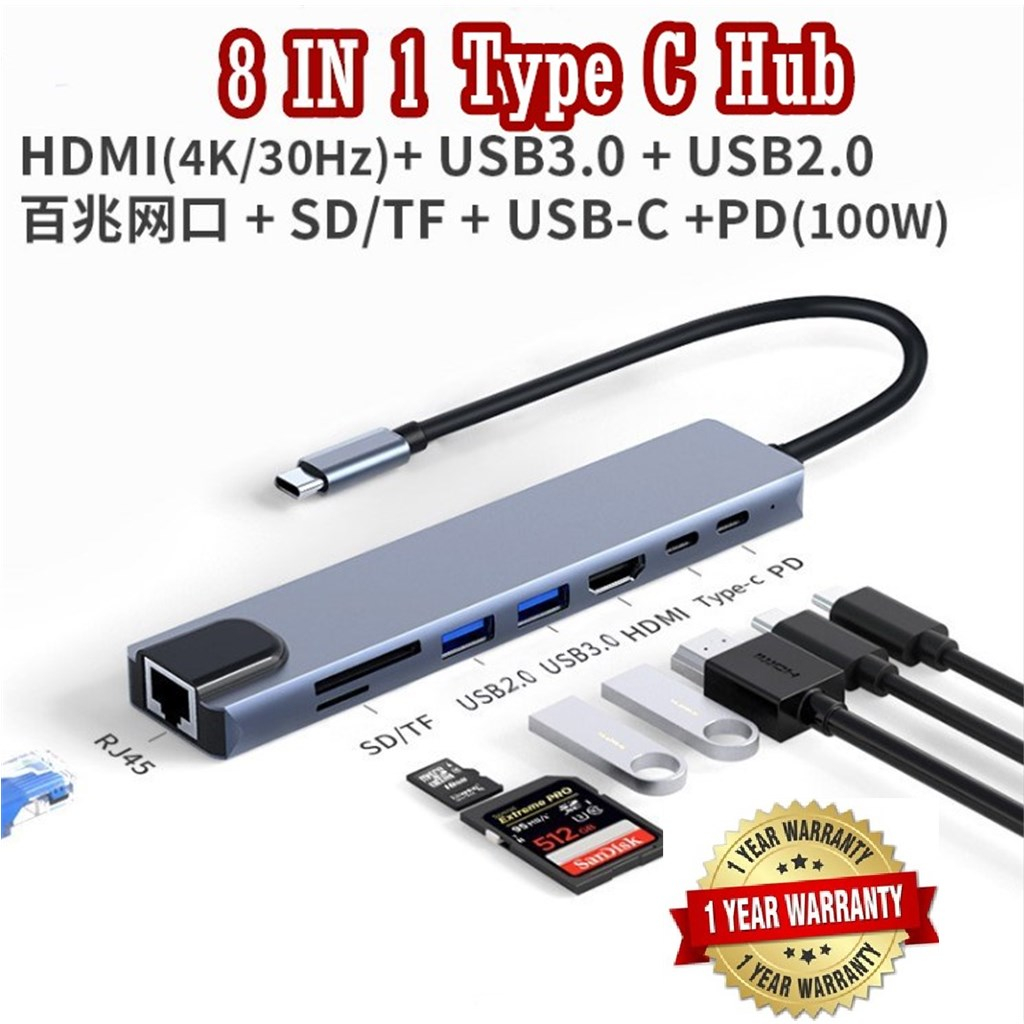 8 IN 1 USB C Hub Converter Adaptor Type C to USB Multi USB Splitter ...