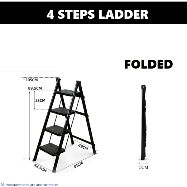 foldable Step Ladder 3 And 4 Steps Black Foldable Step Ladder | Shopee ...