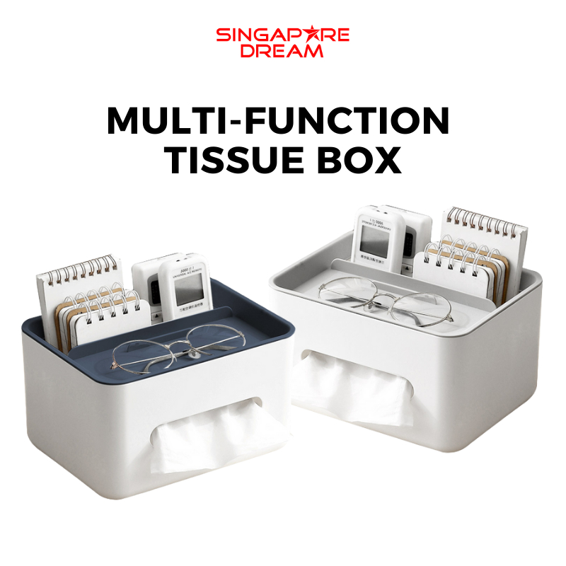 Tissue Box w Remote Control Storage - 3 Grid Multifunctional Home Cell ...
