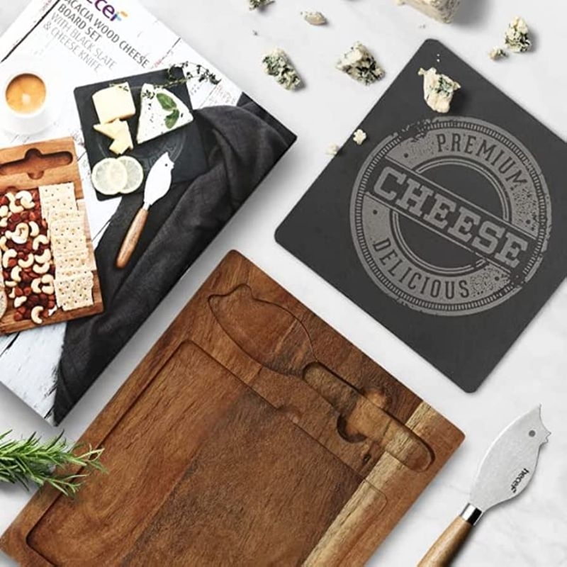 hecef Acacia Wood Cheese Bread Board Set | Shopee Singapore