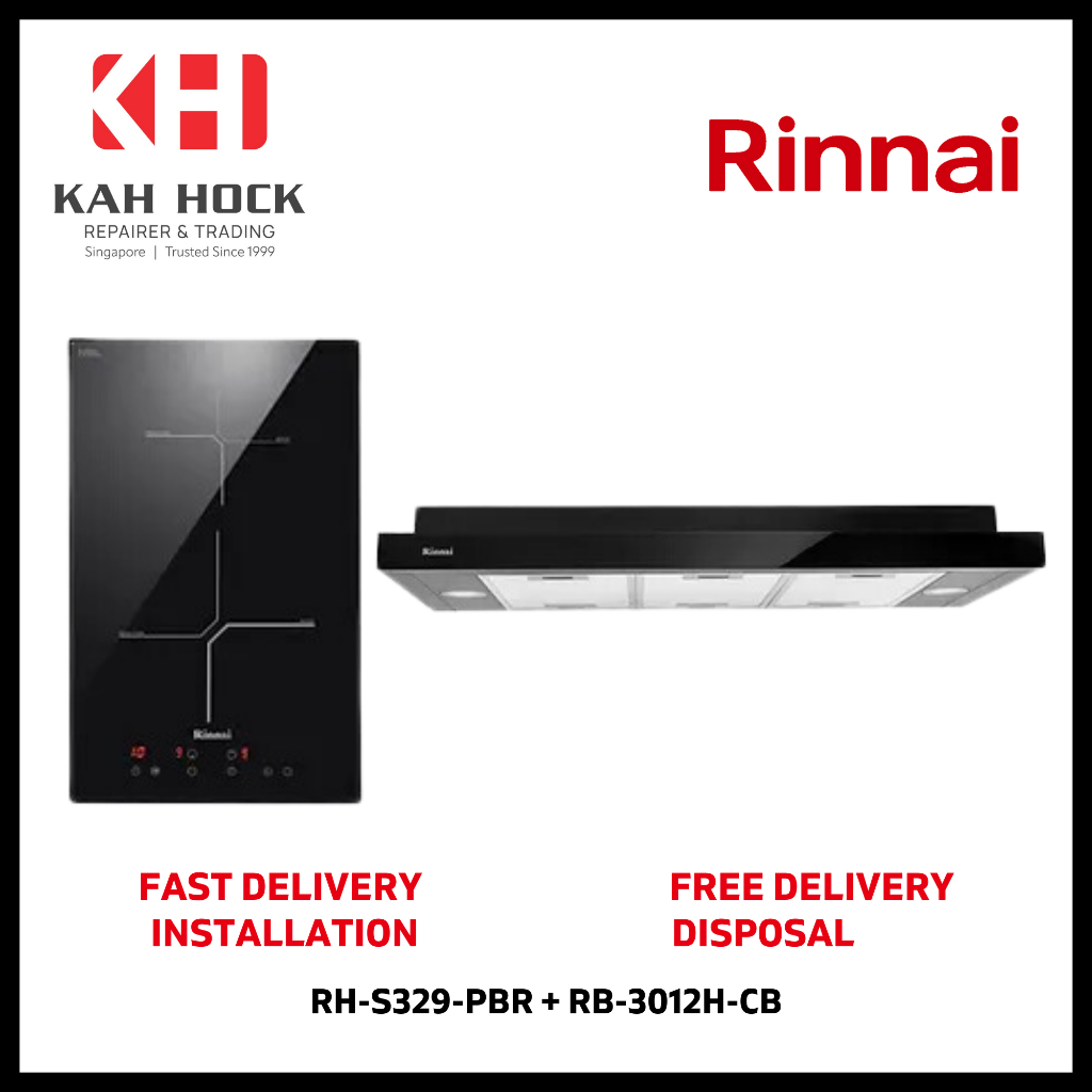 RINNAI RH-S329-PBR SLIMLINE HOOD + RB-3012H-CB 30CM 2 INDUCTION HOB BUNDLE *INSTALLATION ...