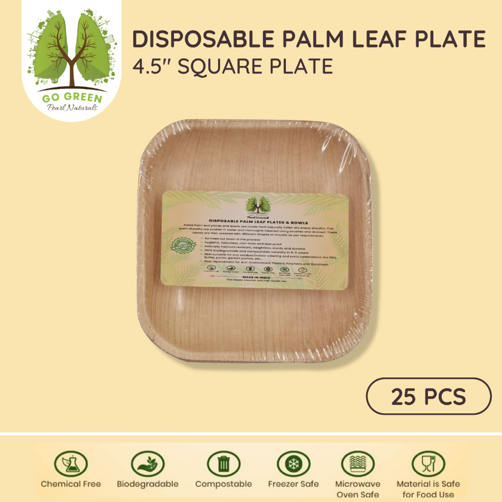 Disposable Palm Leaf Plates 4.5" Square Plate Pack of 25 | Eco-Friendly ...
