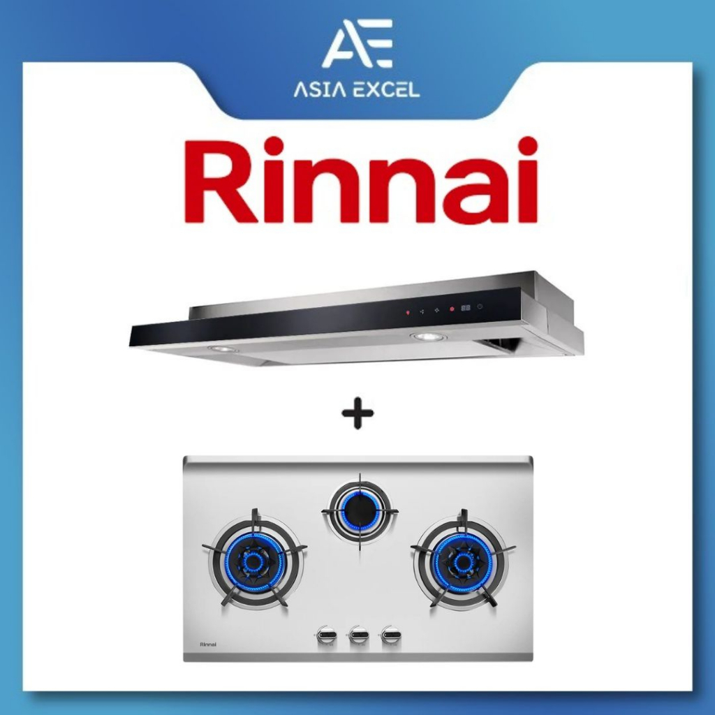 Rinnai RH-S309-GBR-T Slimline Hood With Touch Control + RINNAI RB-983S FLEXIHOB 88CM 3 BURNER ...